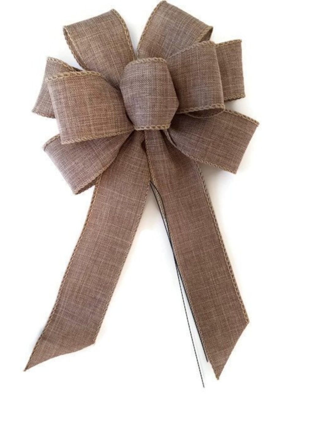 SMALL 6" Natural Linen Bow - Handmade Bow - Wired Bow - Fall Bow ...