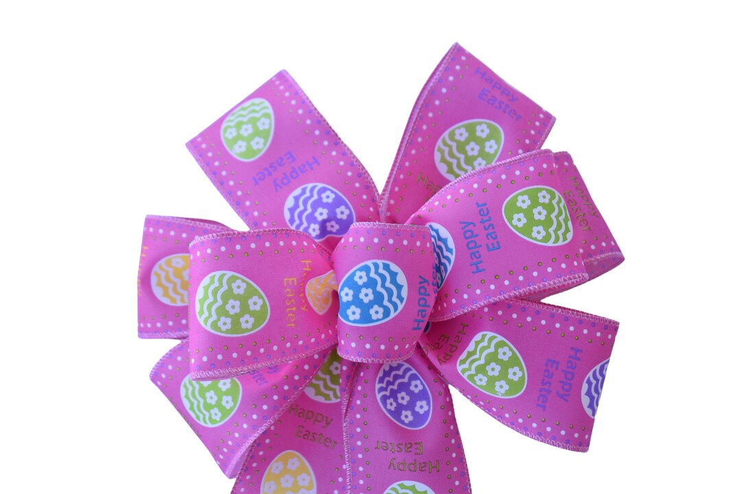 Bright Pink Easter Egg Bow - Spring Bow - Handmade Bow - Wired Wreath ...