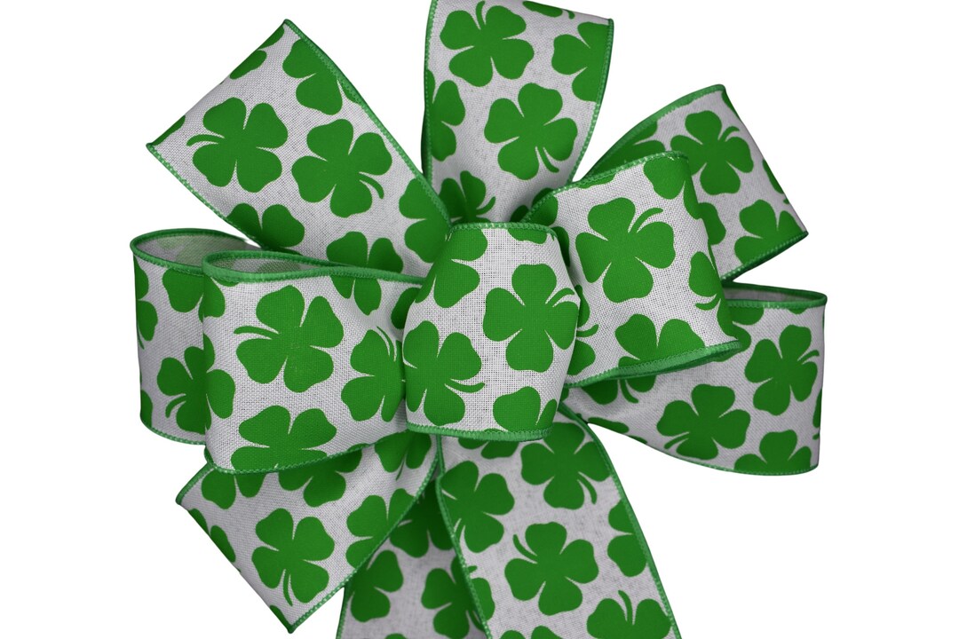 St. Patrick's Day Bow - Wired Wreath Bow - Handmade Bow - 4 Leaf Clover ...