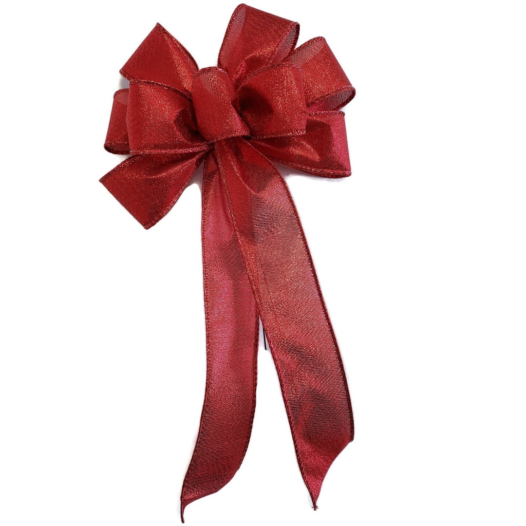 SMALL 6" Metallic Red Bow - Handmade Bow - Christmas Bow - Wired Wreath ...