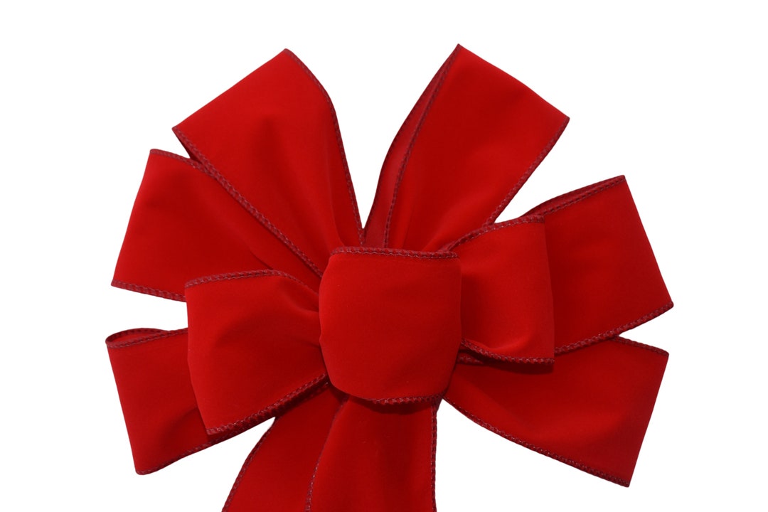 Bright Red Velvet Wired Wreath Bow Christmas Bow Holiday Bow Outdoor ...