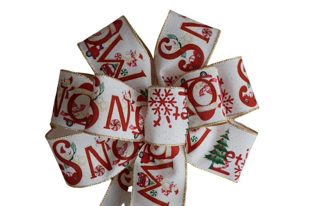 Let It Snow Bow - Christmas Bow - Wired Wreath Bow - Handmade Bow - Red ...