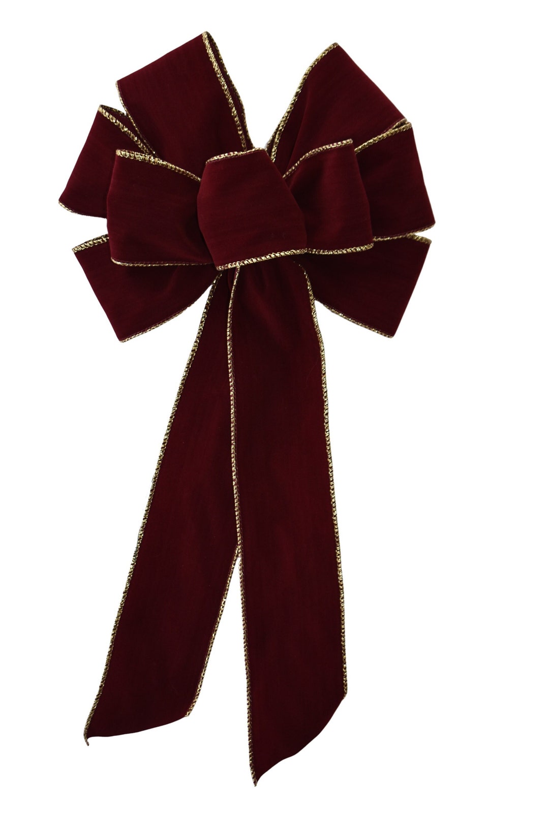 Dark Burgundy Velvet With Gold Edge Wired Christmas Bow - Handmade Bow ...