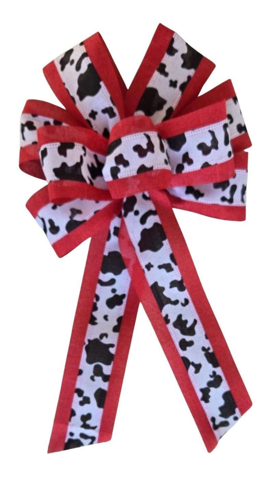 Black and White Holstein Cow Spot Bow With Red Edge - Wired Wreath Bow ...