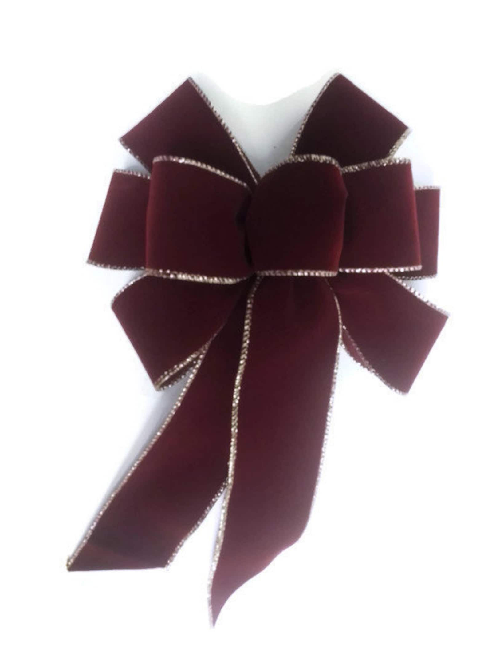 Wired Deep Burgundy Velvet With Gold Edge Christmas Bow - Etsy
