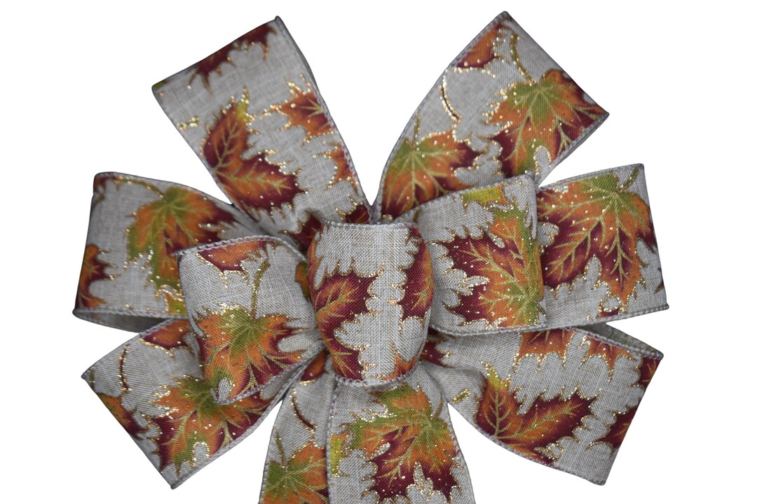 Fall Leaf Bow - Handmade Bow - Wired Wreath Bow - Orange and Yellow ...