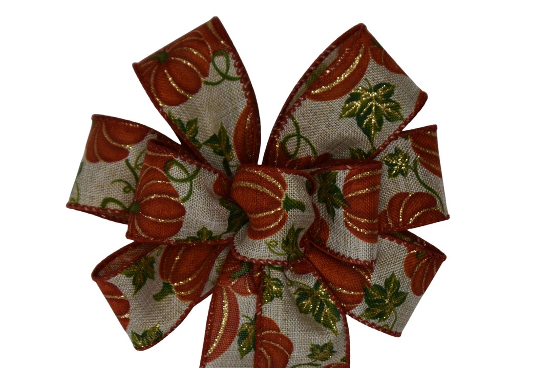 SMALL 6" Glitter Pumpkin Bow - Handmade Bow - Wired Bow - Fall Wreath ...