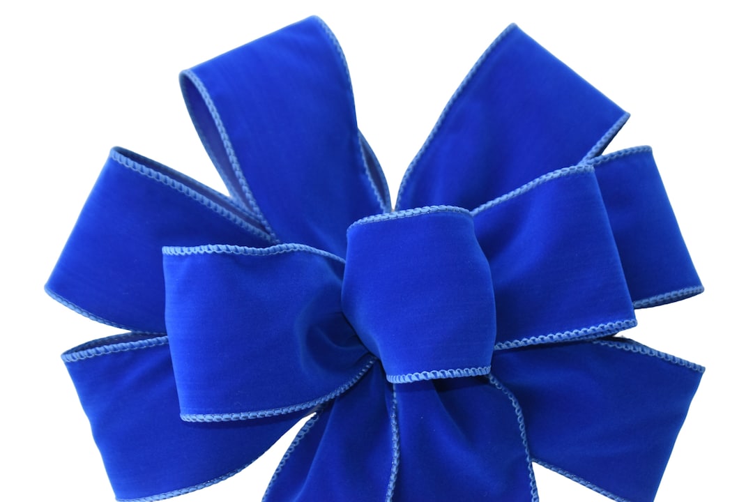 Blue Velvet Wired Wreath Bow - Handmade Bow - Christmas Bow - Holiday ...