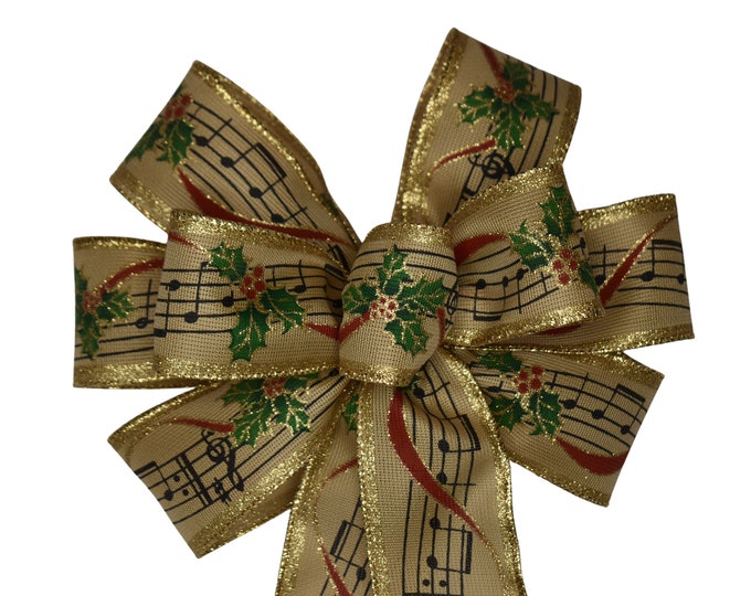 2.5 Holly and Sheet Music Ribbon Textured Natural Color Ribbon Music ...