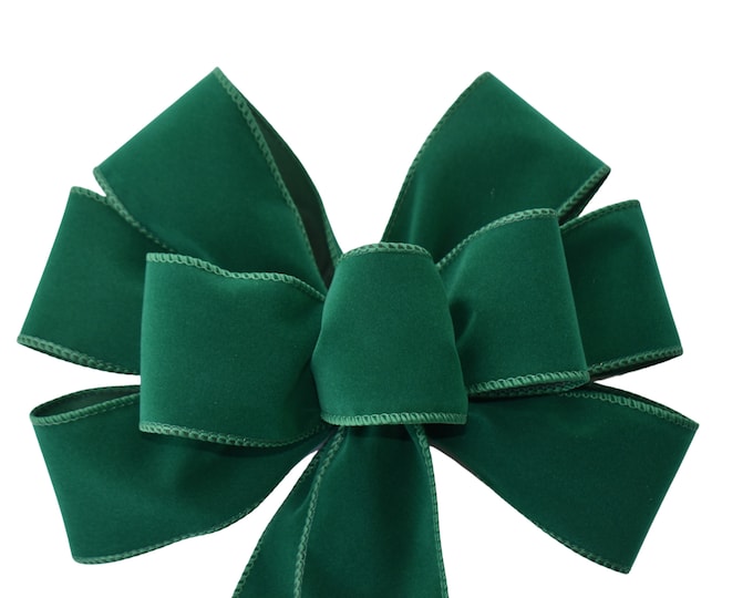 Bright Green Velvet Wired Wreath Bow - Handmade Bow - Holiday Bow ...