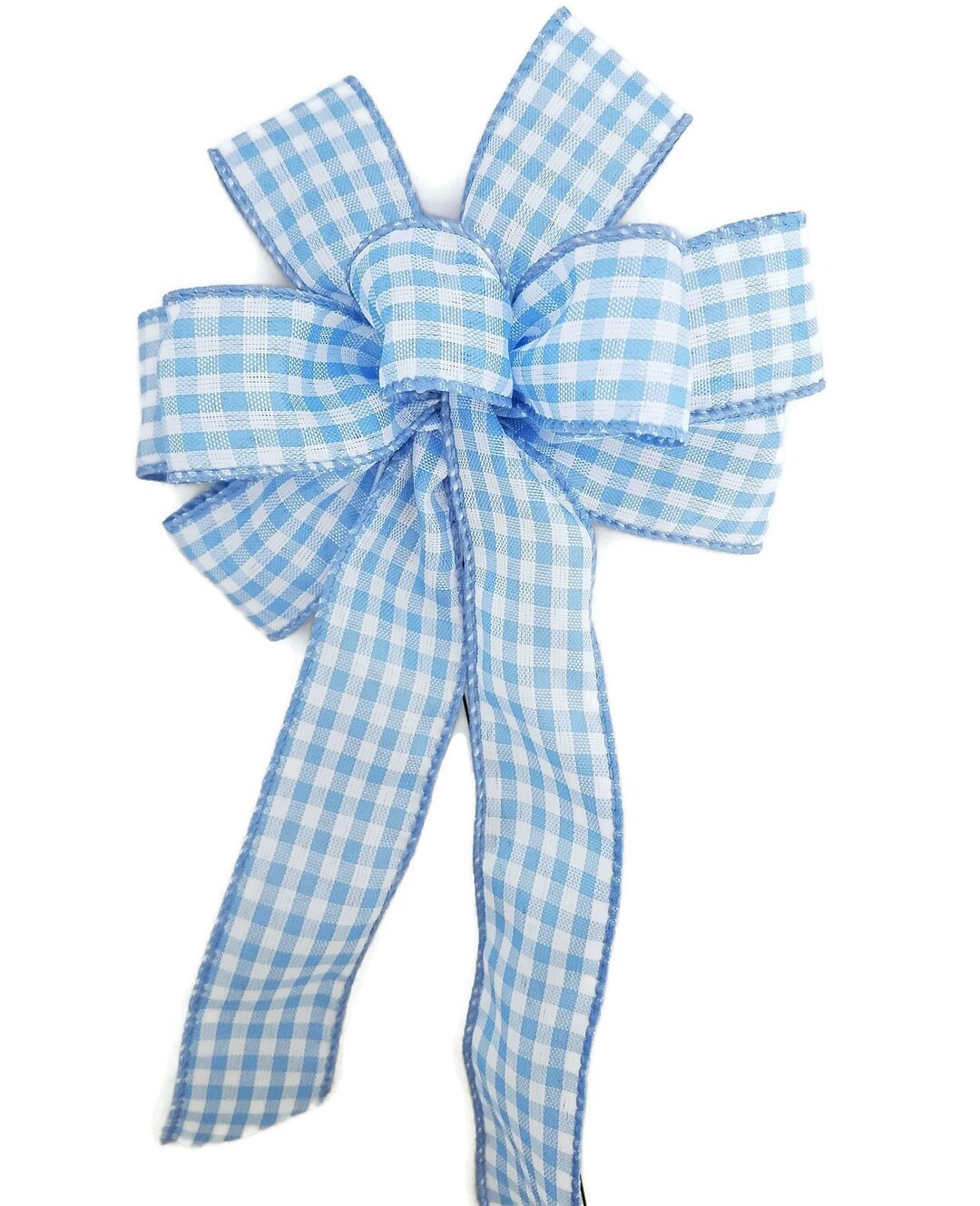 SMALL 6" Light Blue and White Check Bow - Handmade Bow - Wired Wreath ...