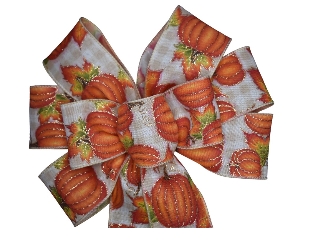 Autumn Pumpkin Bow - Wired Wreath Bow - Handmade Bow - Fall Bow ...