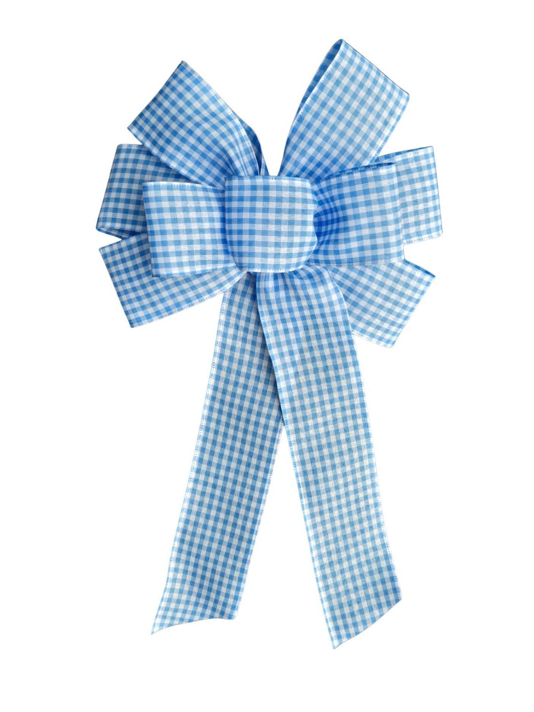 Light Blue and White Check Bow - Handmade Bow - Choose Size - Wired ...