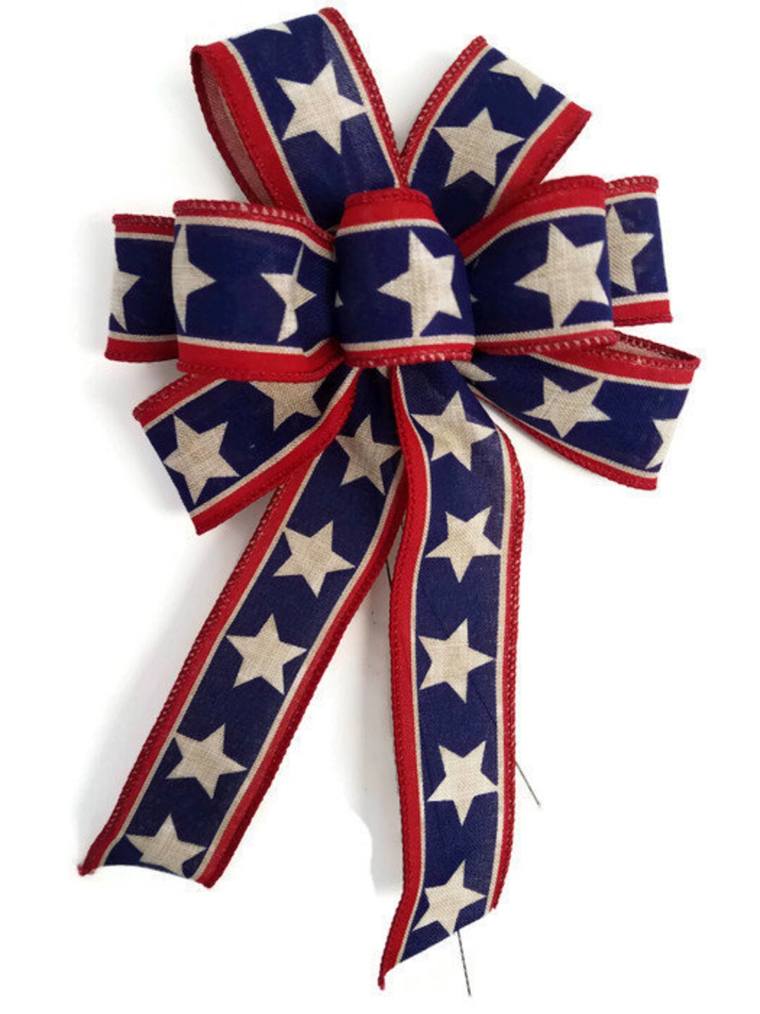 Small 5-6" Wired Patriotic Red, Natural & Blue Bow With Stars - Etsy