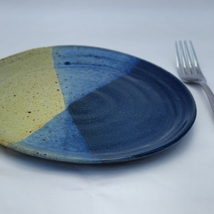 Stoneware Tri-color Plate | Blue & Yellow Plate | Handmade Plate ...
