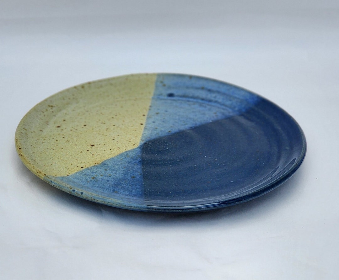Stoneware Tri-color Plate | Blue & Yellow Plate | Handmade Plate ...