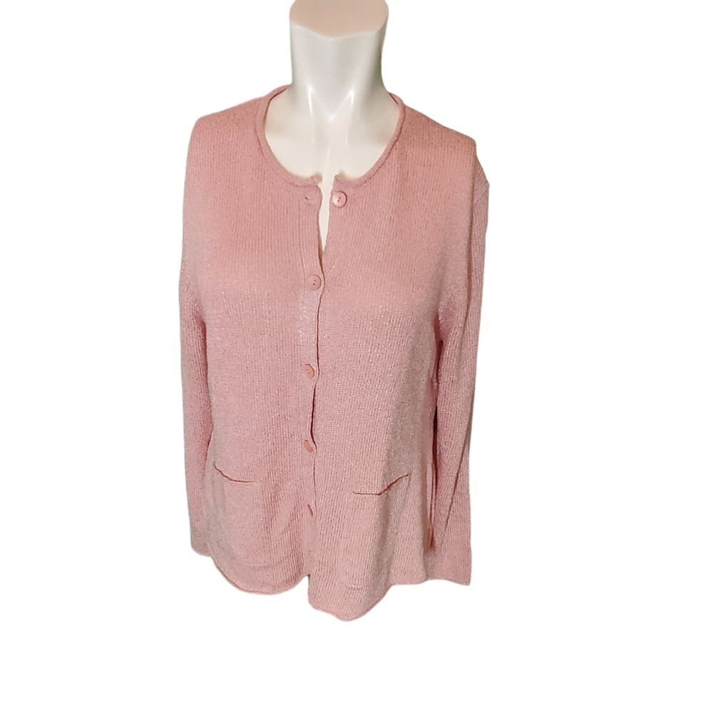 Eileen Fisher Pink Silk Knit Cardigan Sweater With Pockets Sz L - Etsy