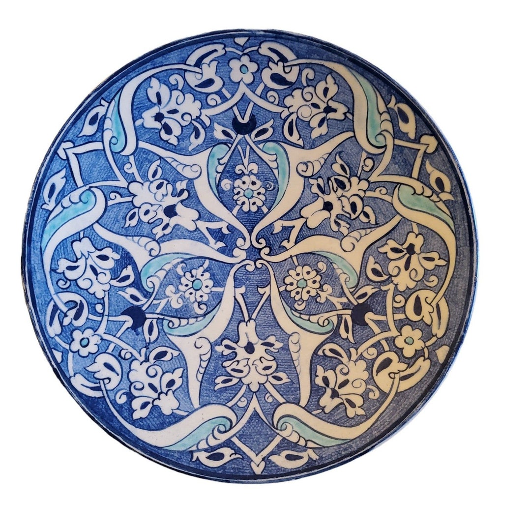 Vintage Hand Painted Turkish Pottery Art Plate Blue White - Etsy