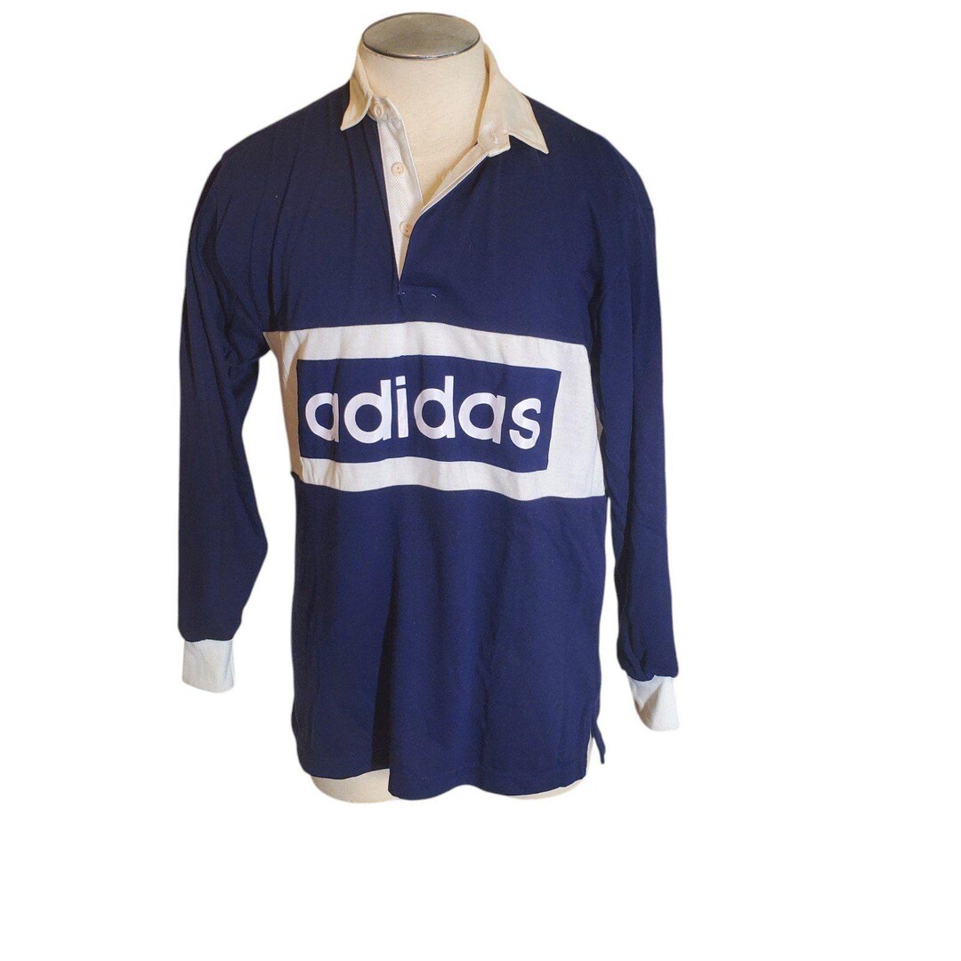Adidas Vintage 90s Mens Rugby Logo Pullover Polo Shirt Navy White Sz M ...