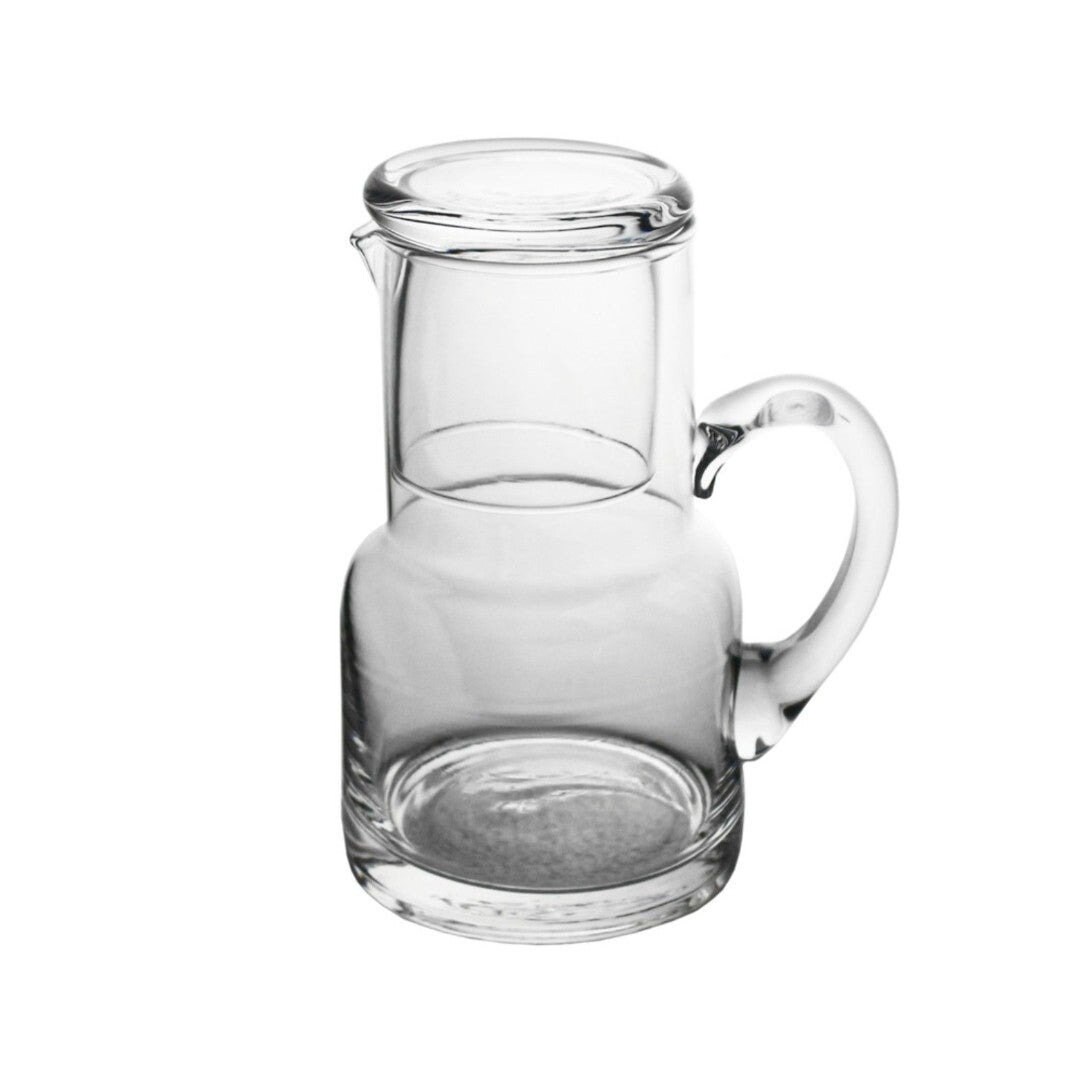 Vintage Clear Cut Glass Carafe Pitcher With Lid Cup Night Set Decanter ...
