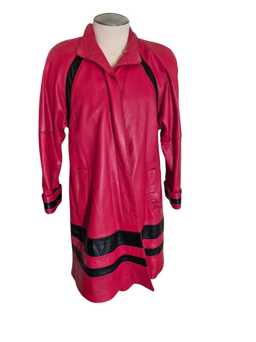 Tibor Womens VTG 80s Leather Swing Coat Mid Length Leather Jacket Red ...