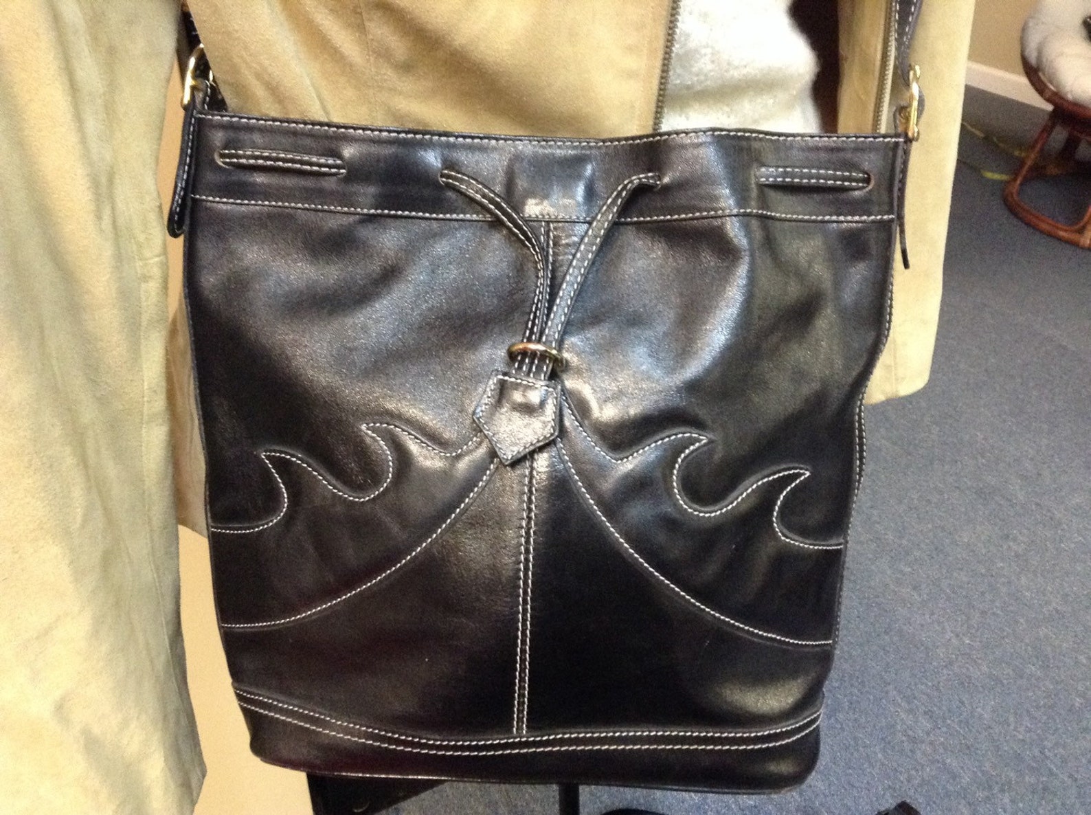 Rappi Italy Black Italian Leather Shoulder/crossbody Western W/ Gold ...