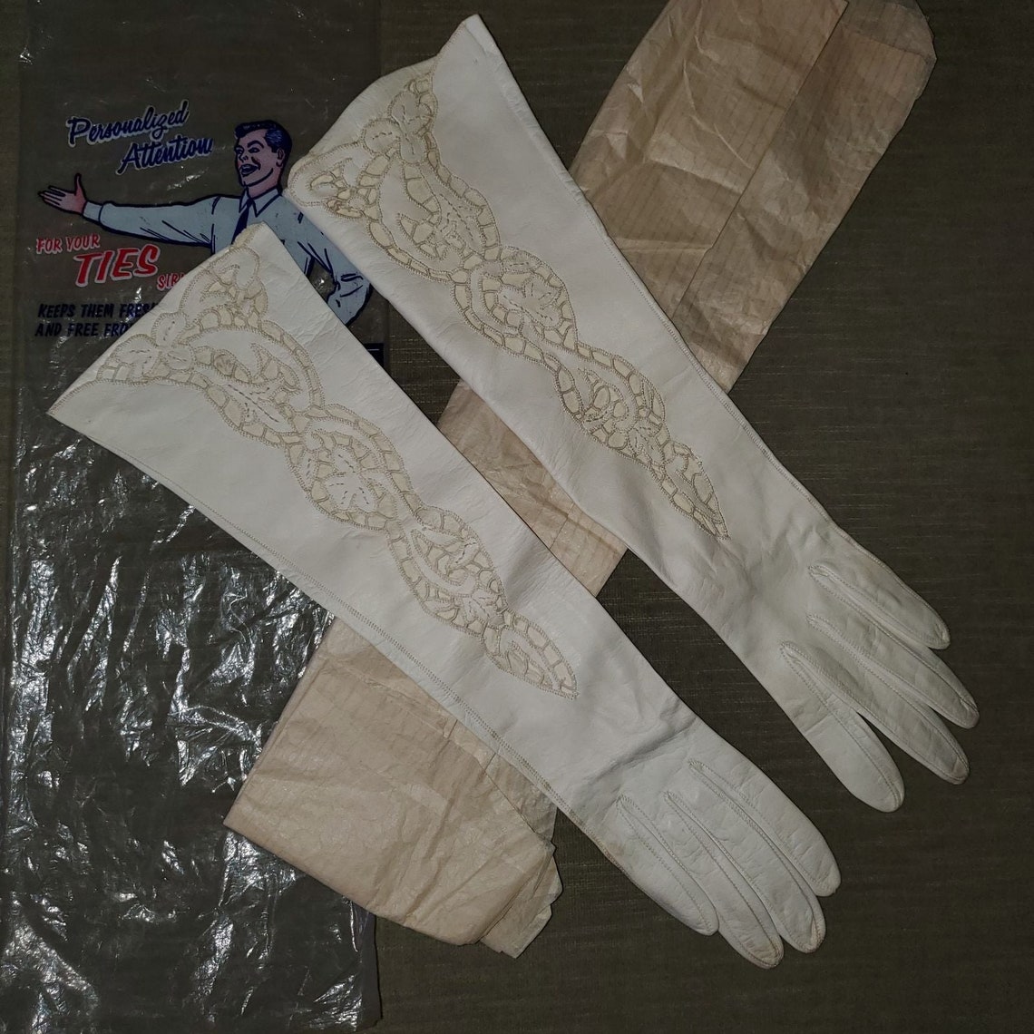Vintage 1920s Long Leather Boho Crochet Lace Cut-out Gloves XS - Etsy