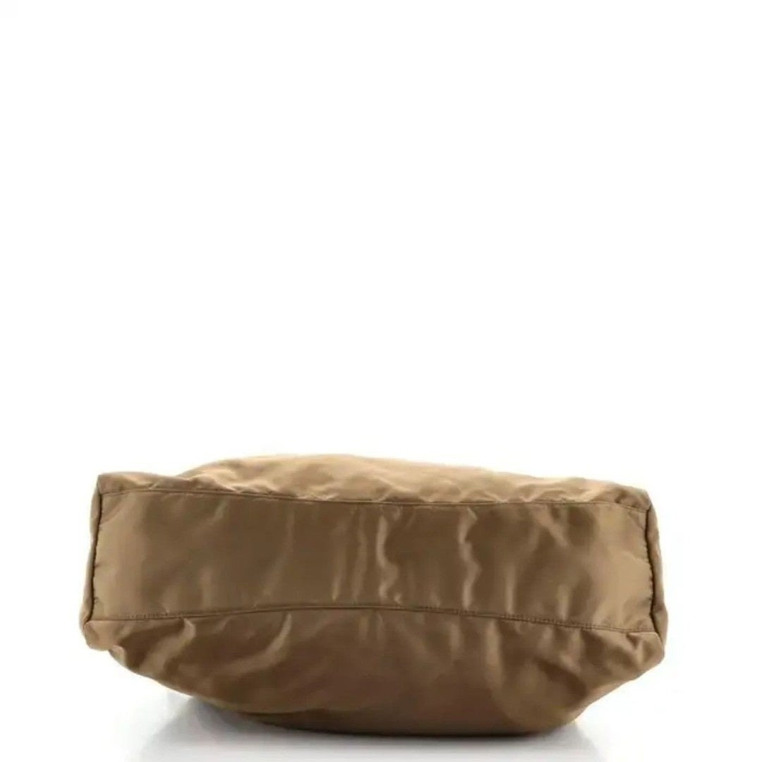 Prada Vintage Tessuto Drawstring Logo Nylon Leather Tote Medium Bronze ...