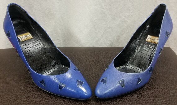 Vintage Lerre Italy Blue Pyramid Pattern Leather Heel… - Gem