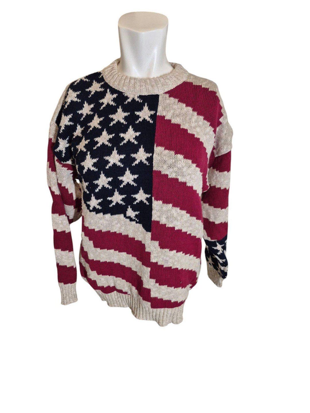 The Limited Vintage 90s Sweater American Flag Sweater Cotton Sz M NEW ...