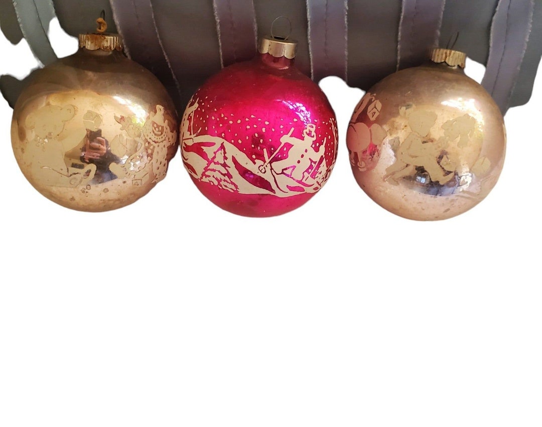 Shiny Brite Vintage Christmas Ornament Silver Pink Mercury Glass Bulbs ...