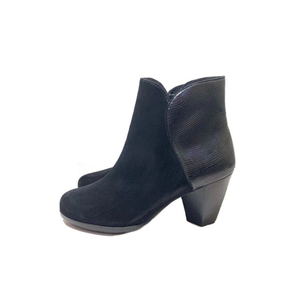 Eileen Fisher Black Lizard Embossed Leather Suede Zip Ankle Boots Sz 8. ...