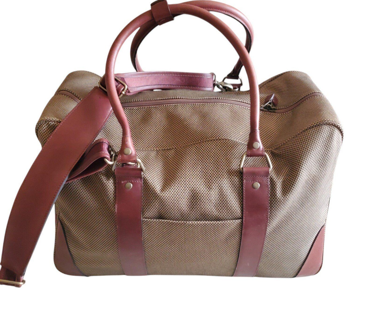 L.L. Bean VTG Traveler Tweed Duffle Carry on Luggage Weekender Bag LTHR ...