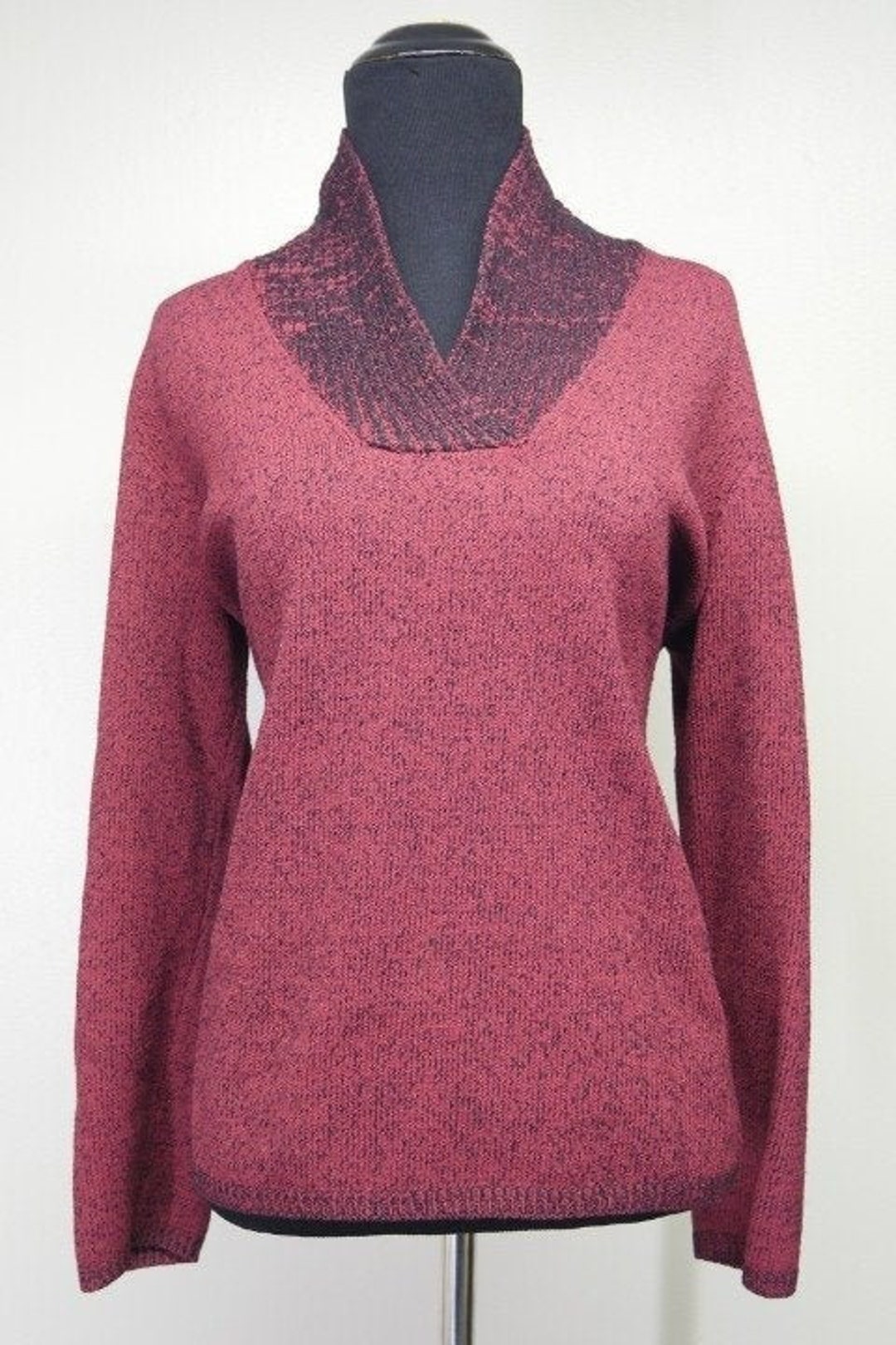 Duna Red Black Marled Handlomed Sweater Rolled Collar With Leather ...
