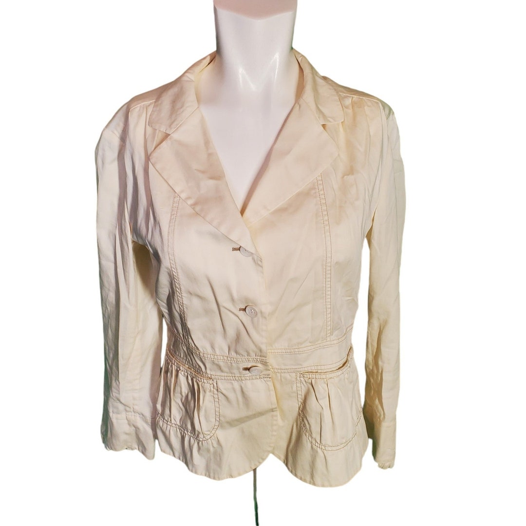 MIU MIU Prada Vintage Pleated Boho Ruched Ruffle Jacket Blazer Cream ...