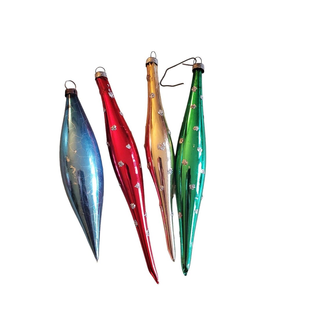 Shiny Brite Vintage Tear Drop Ornamants Polka Dot Glitter Stencil X3 ...