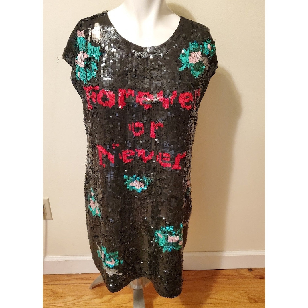 Twin-set by Simona Barbieri Cute Black Graphic Sequin Shift Dress M - Etsy
