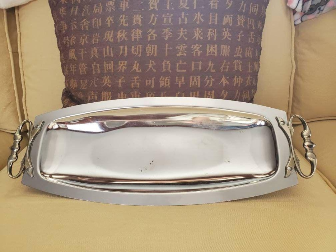 Kromex VTG MCM Charcuterie Board Chrome Brass Tone Oval Serving Tray ...