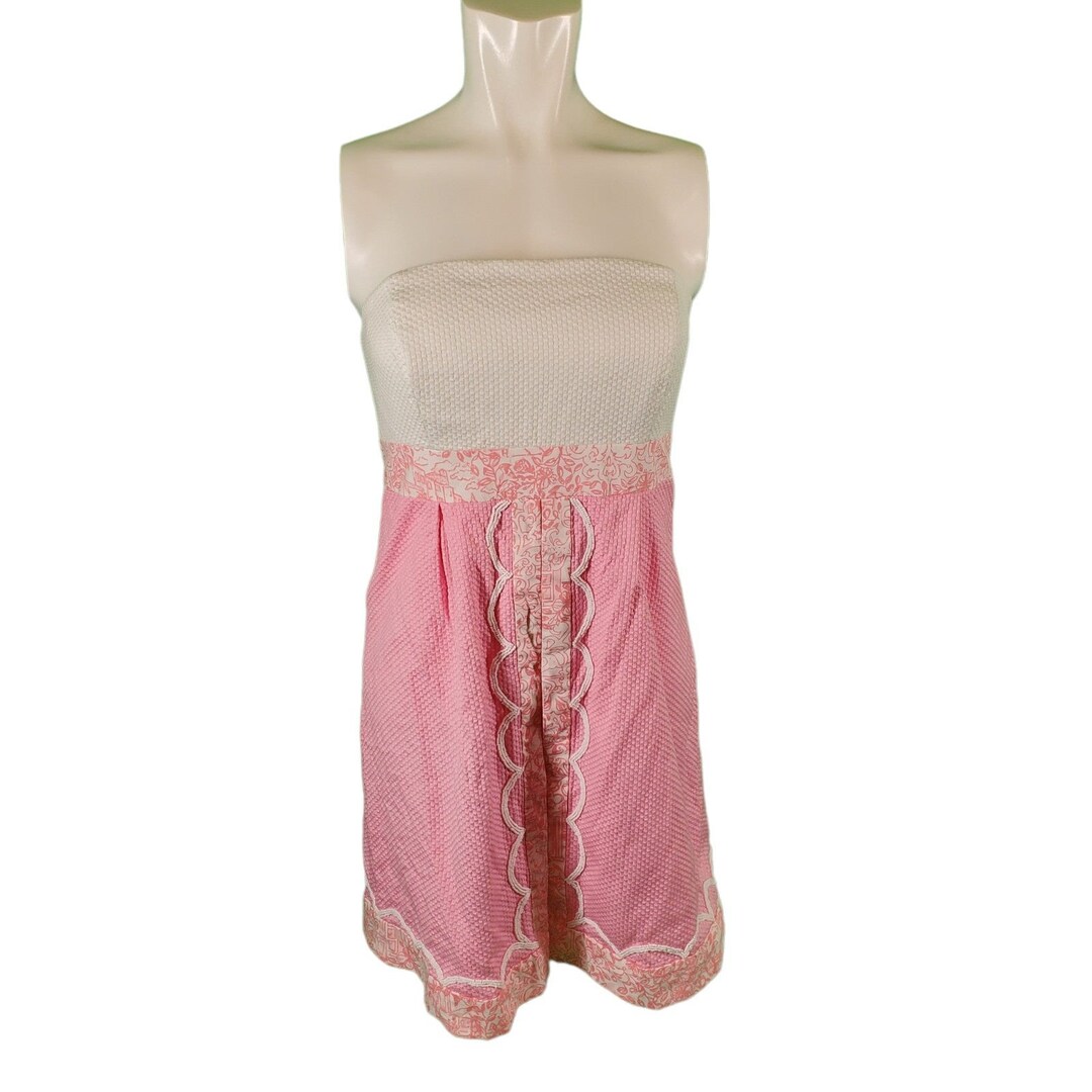 Lilly Pulitzer Strapless Dress Beaded Seersucker Dress Pink/white 6 - Etsy