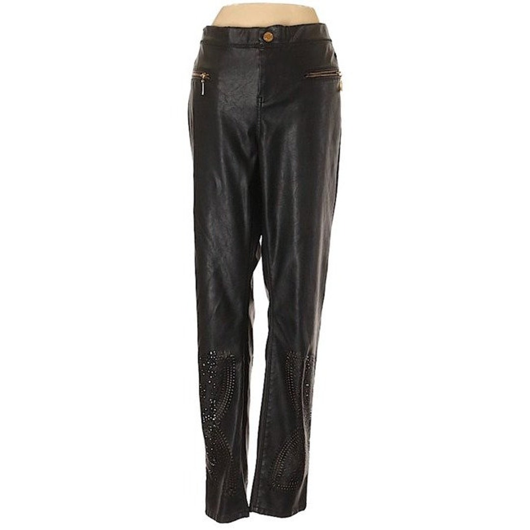 Cache Black Laser Cut Vegan Leather Pants Leggings - Etsy