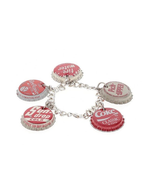 Handmade Red Vintage Soda Bottle Cap Pop Art Bracelet - Gem