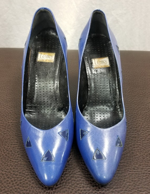 Vintage Lerre Italy Blue Pyramid Pattern Leather Heel… - Gem