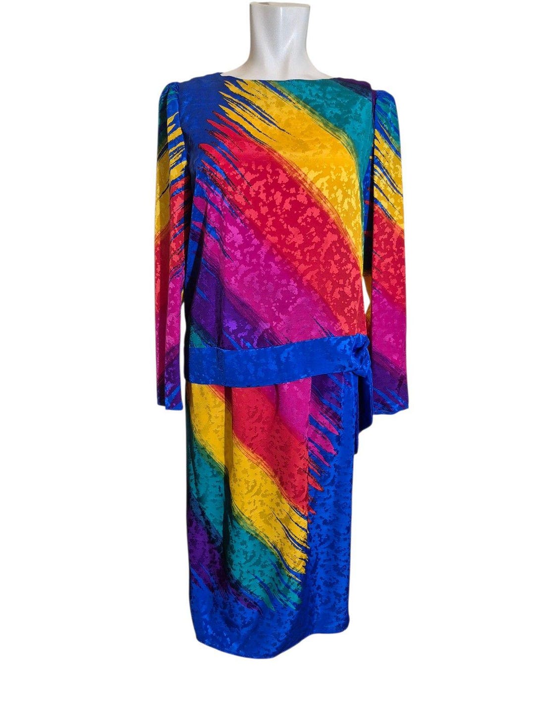 Hal Ferman for Donald Curtis VTG 70s 80s 2pc Dress Rainbow Satin Outfit ...