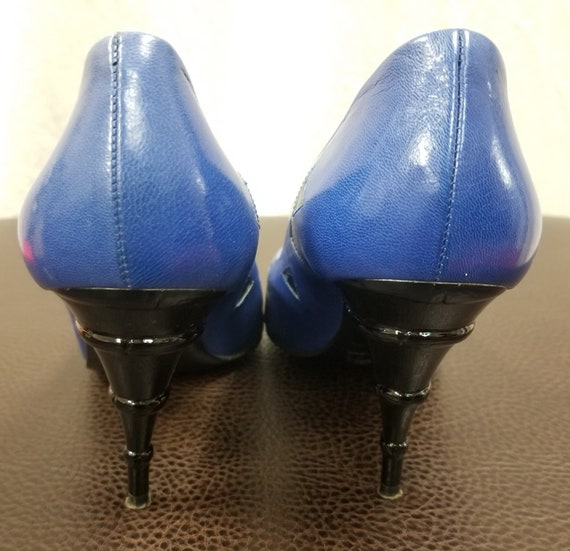 Vintage Lerre Italy Blue Pyramid Pattern Leather Heel… - Gem