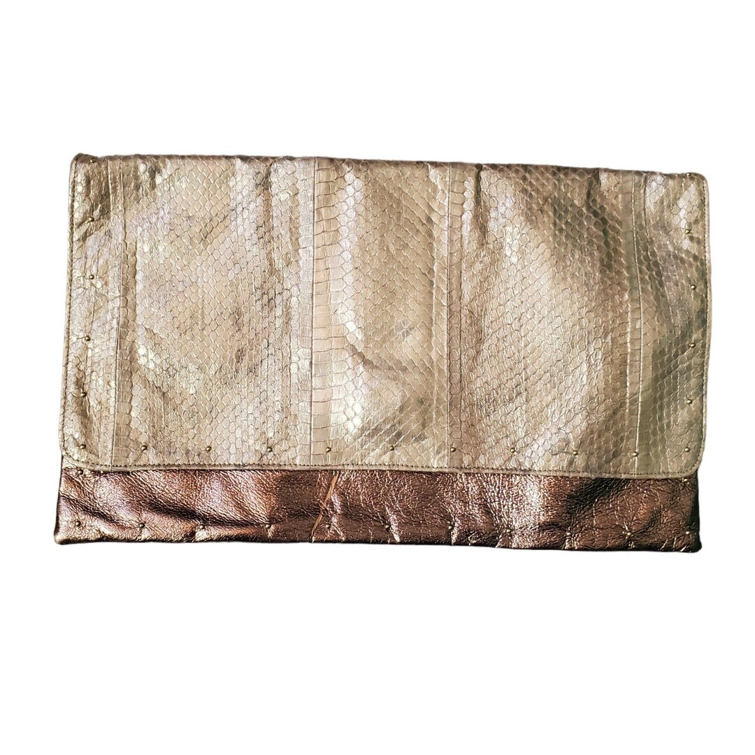 Libertas Vintage Metallic Clutch Leather Snakeskin Python Gold Bronze ...