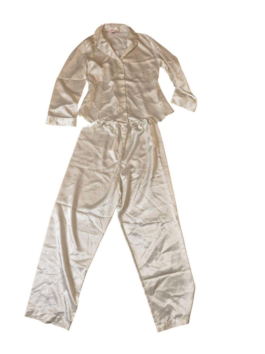 Victoria's Secret Vintage Satin Pajama Set Button Down Pj's Ivory Sz S ...