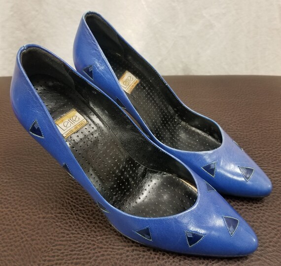 Vintage Lerre Italy Blue Pyramid Pattern Leather Heel… - Gem