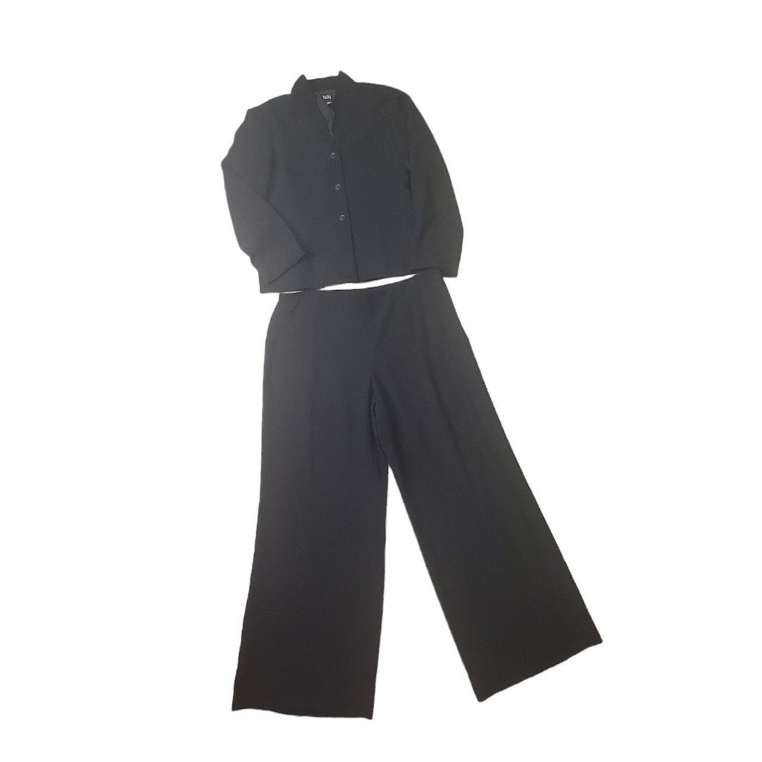 Eileen Fisher Vintage Black Italian Wool Crepe Wide Leg Pant Suit 2pc ...