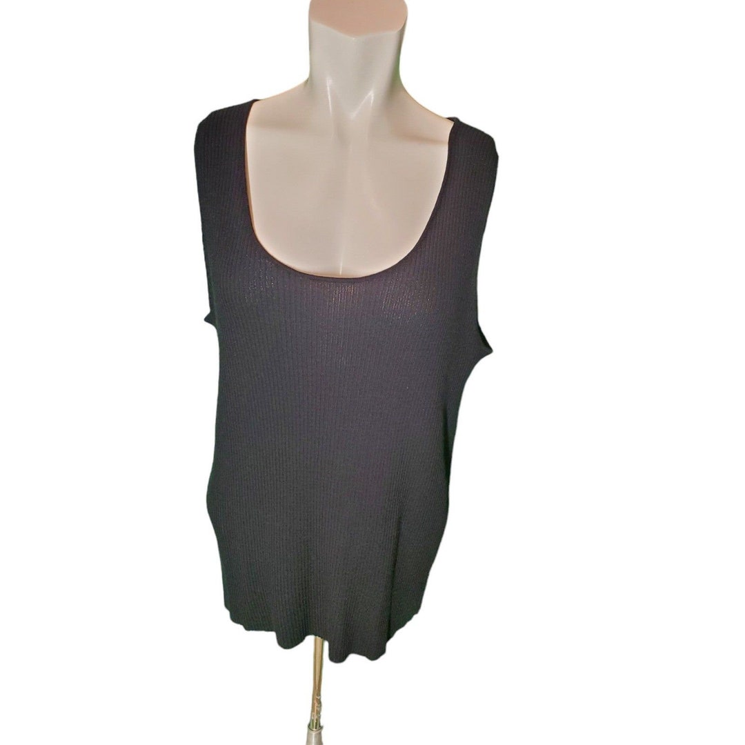 Eileen Fisher Vintage Black Italian Wool Rib Knit Sweater Tank Scoop ...