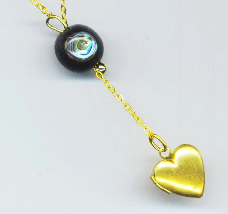 Buy Heart Locket Lariat Pendant Ebony Wood Abalone Shell Inlaid ...